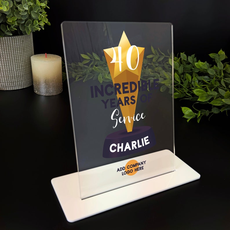 40 Years Service 40th Anniversary Job Trophy Medal Photo Gift Employee ...
