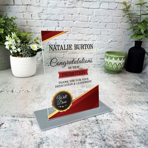 Work Promotion Congratulations Gold Red Gift Employee Personalised Gift ...