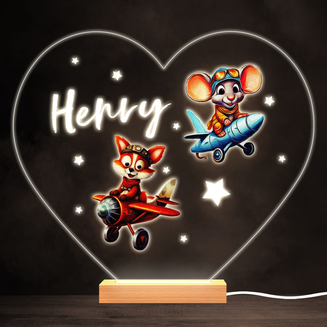 Flugzeug Flying Fox und Maus helles Herz personalisierte Geschenk Lampe ...