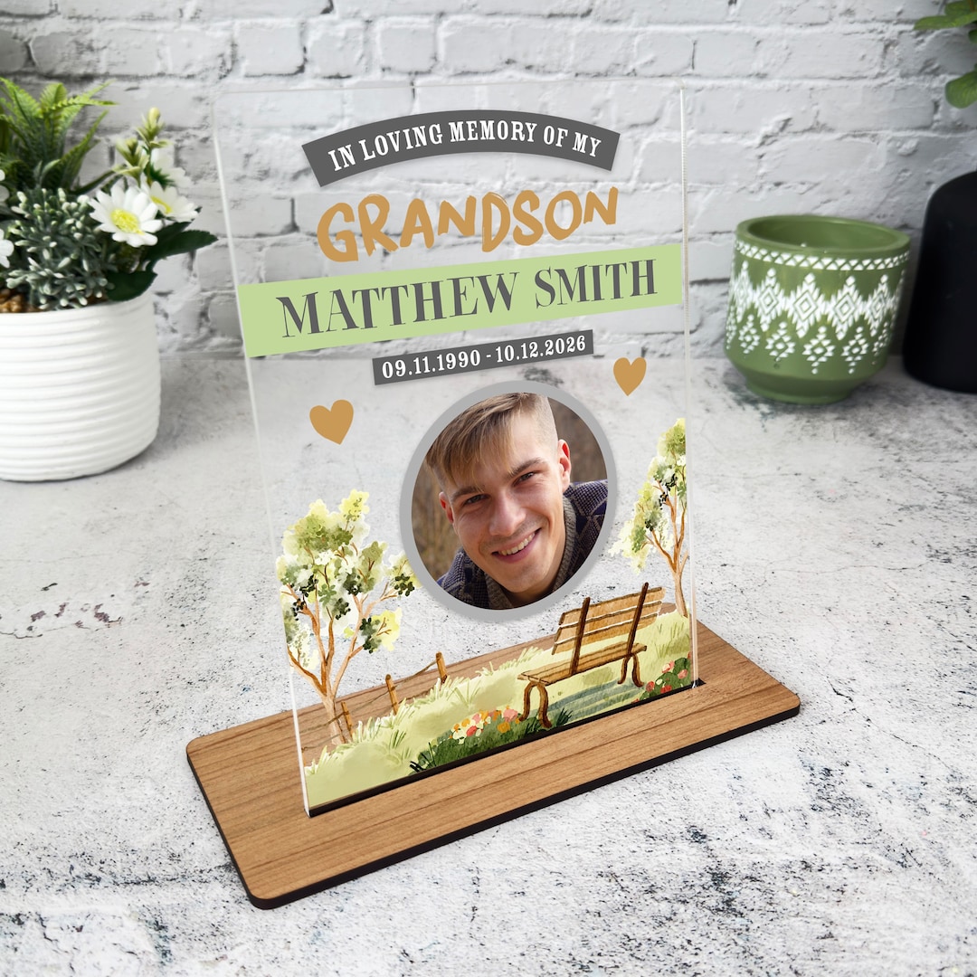 Grandson Memorial Keepsake Gift Bench Photo Personalised Gift Acrylic ...