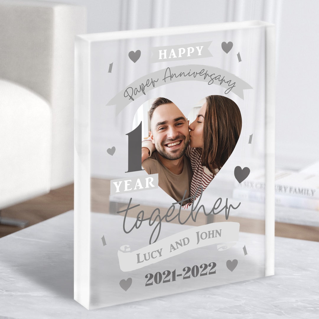 1 Year Together 1st Wedding Anniversary Paper Photo Gift Acrylic Block ...