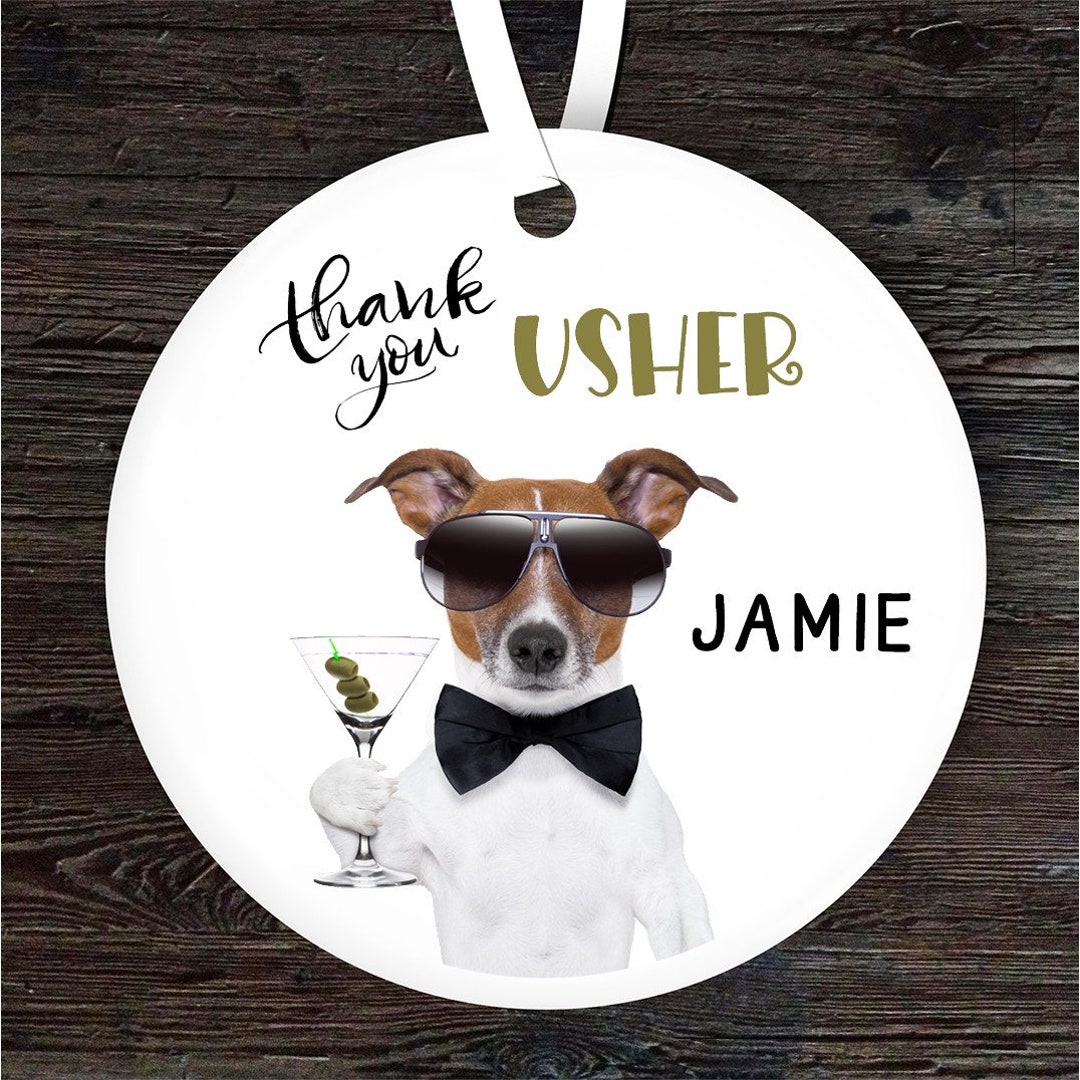 Thank You Usher Martini Dog Round Personalised Gift Keepsake Hanging ...