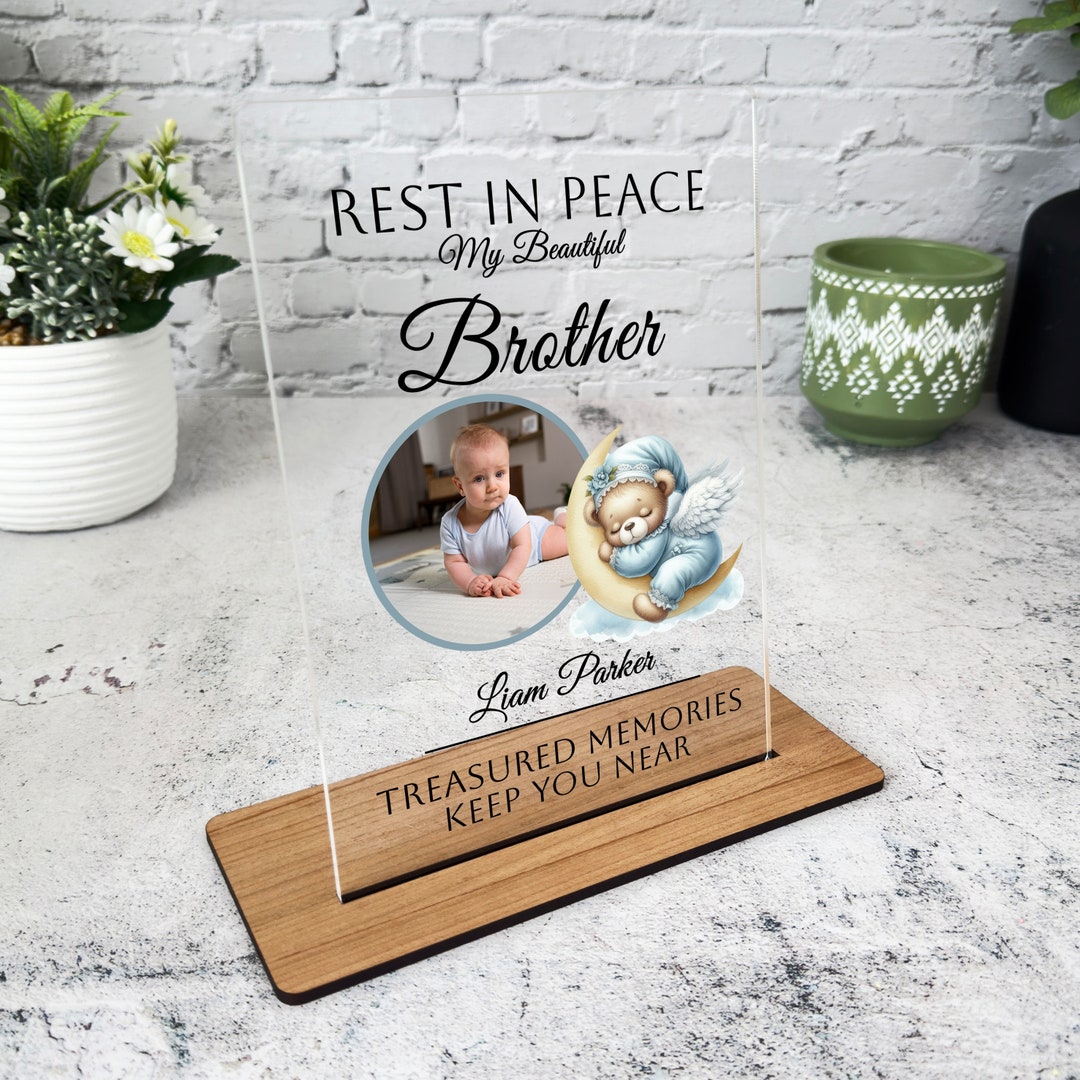 Brother Blue Sleeping Bear Photo Memorial Keepsake Gift Personalised ...