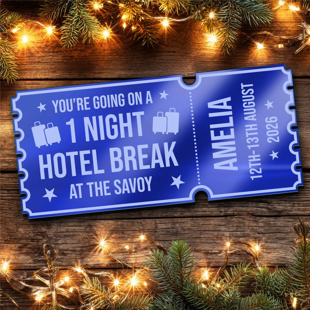 Blue Mirror Acrylic Ticket Hotel Break Surprise Getaway Personalised ...