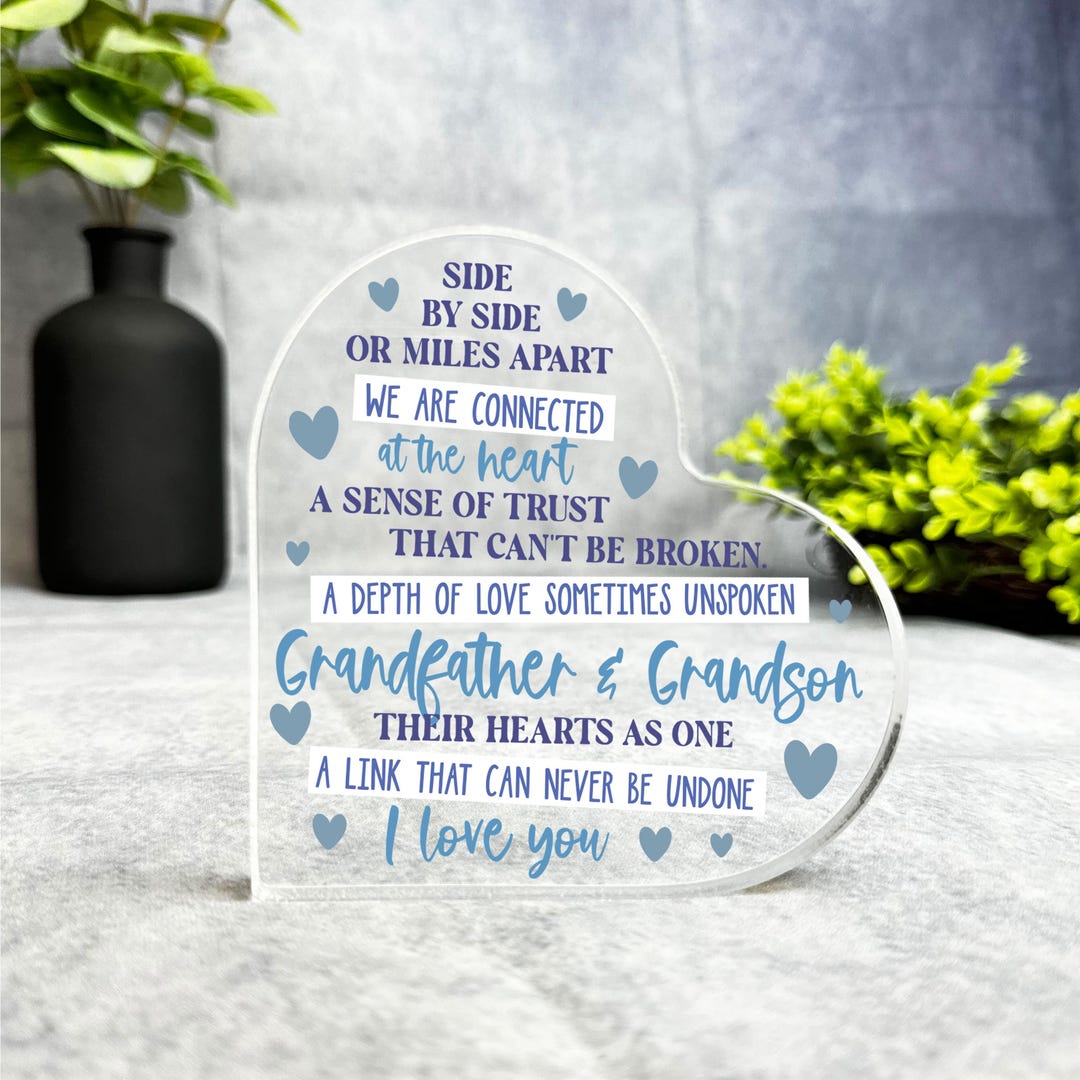 Gift for Grandfather & Grandson Connected Heart Hearts Heart Keepsake ...