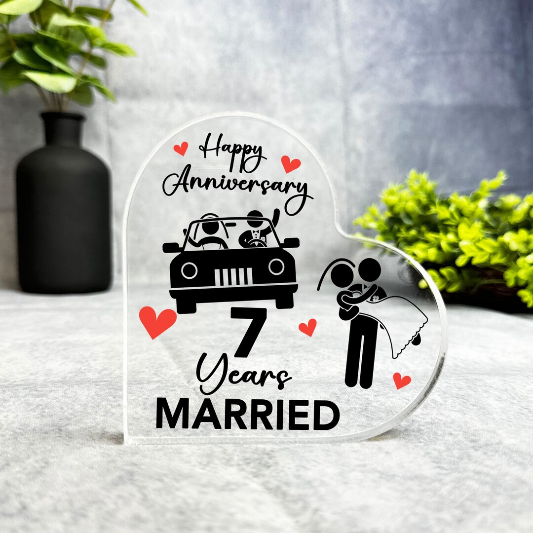 7th Anniversary Gift Wedding Car 7 Years Married Keepsake Side Heart ...