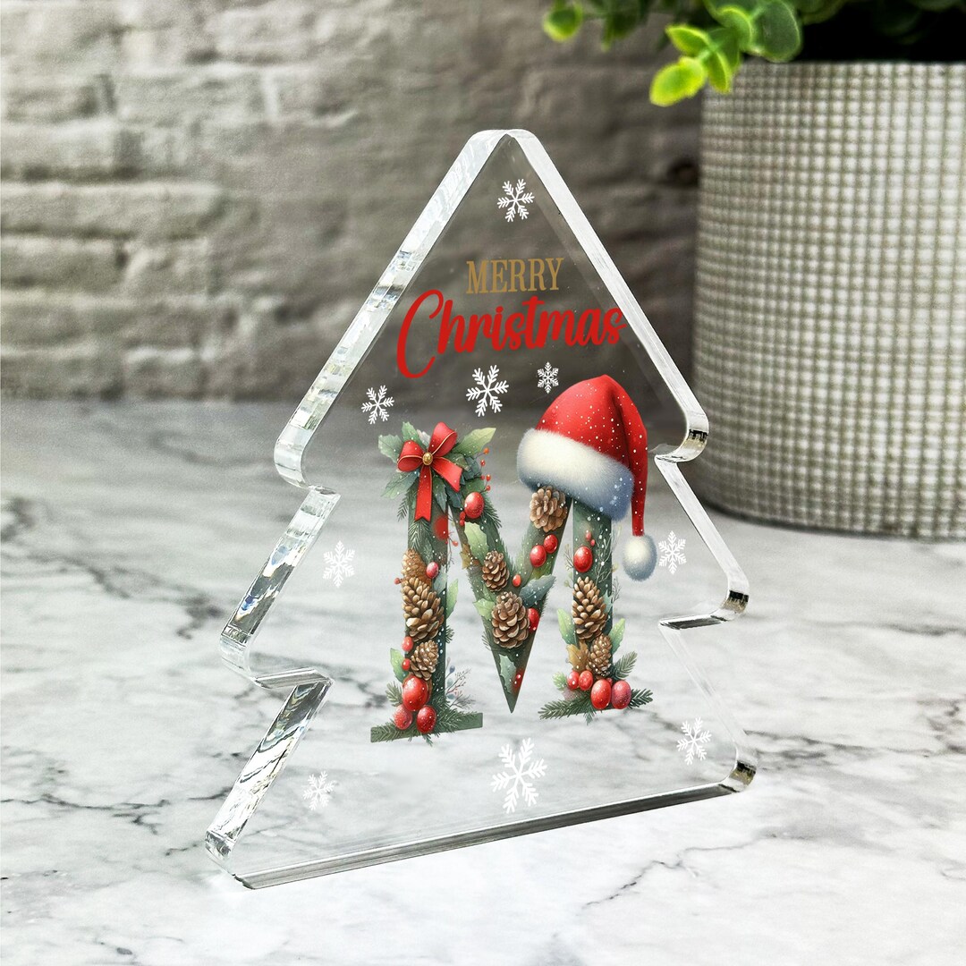 Floral Christmas Alphabet Santa Hat Letter M Gift Xmas Tree Keepsake ...