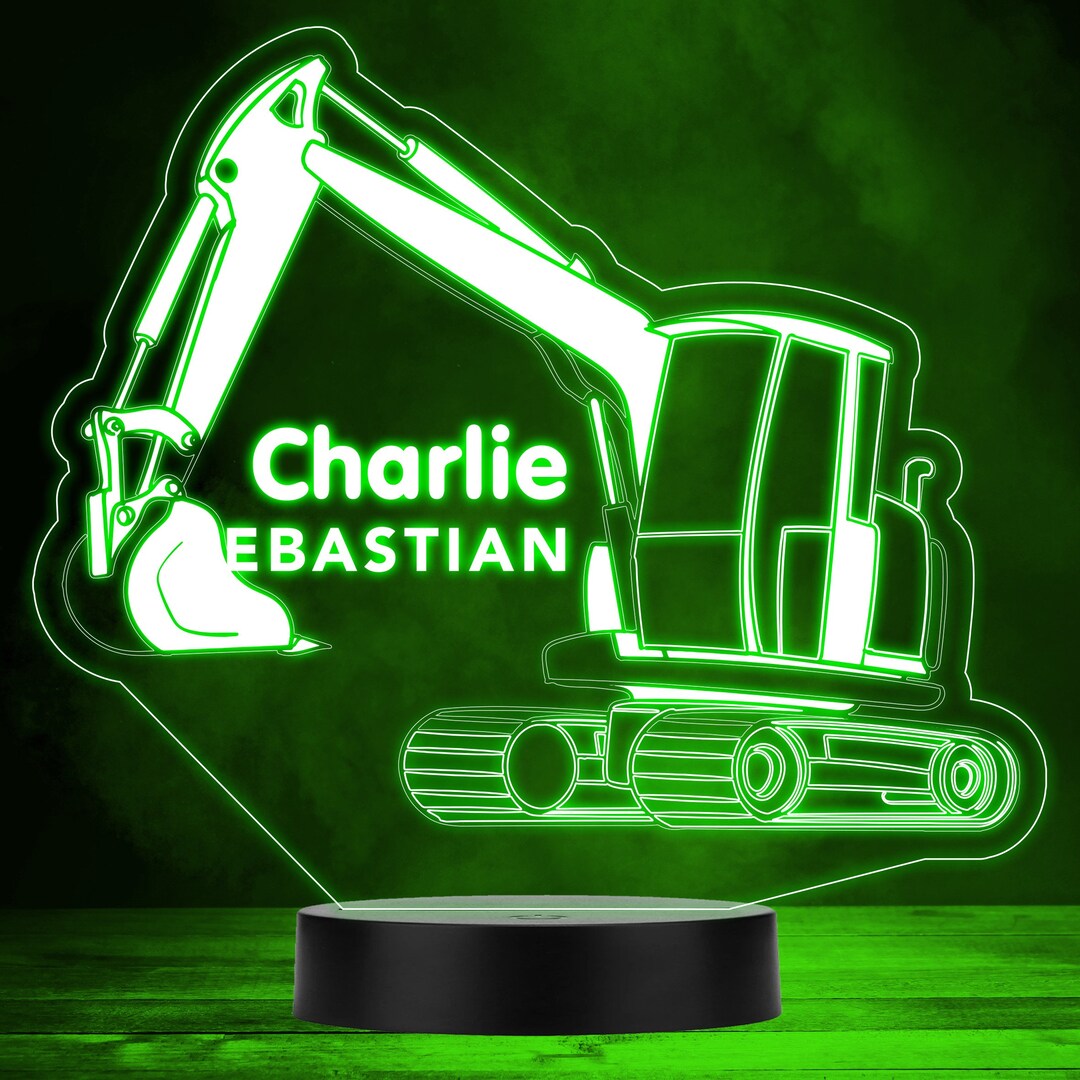 Digger Outline Kids Construction Builder Personalised Gift RGB LED ...