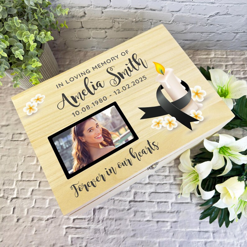 In Loving Memory Candle Photo Memorial Personalised Storage Wooden ...