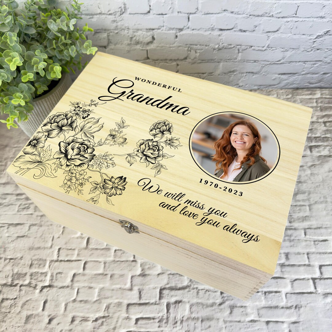 Grandma Black Flowers Photo Frame Memorial Personalised Wooden Keepsake ...