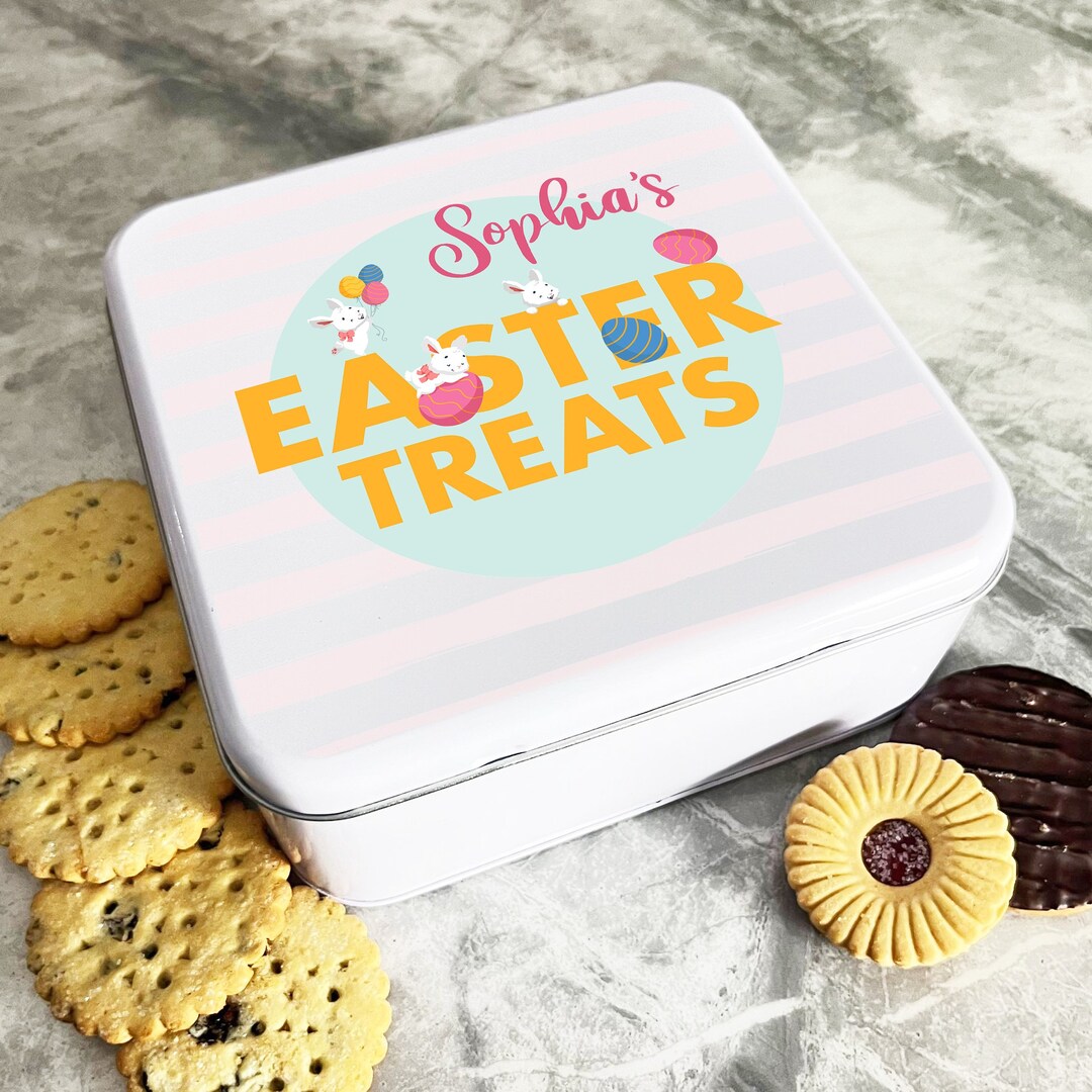 Easter Treats Cute Bunnies Stripes Personalised Gift Biscuit Sweets ...