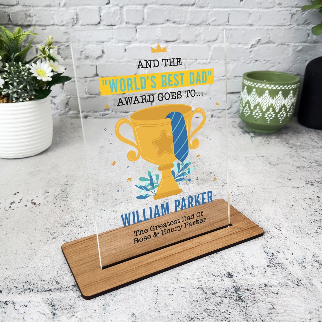 Fathers Day Gift World's Best Dad Trophy Personalised Acrylic Plaque ...