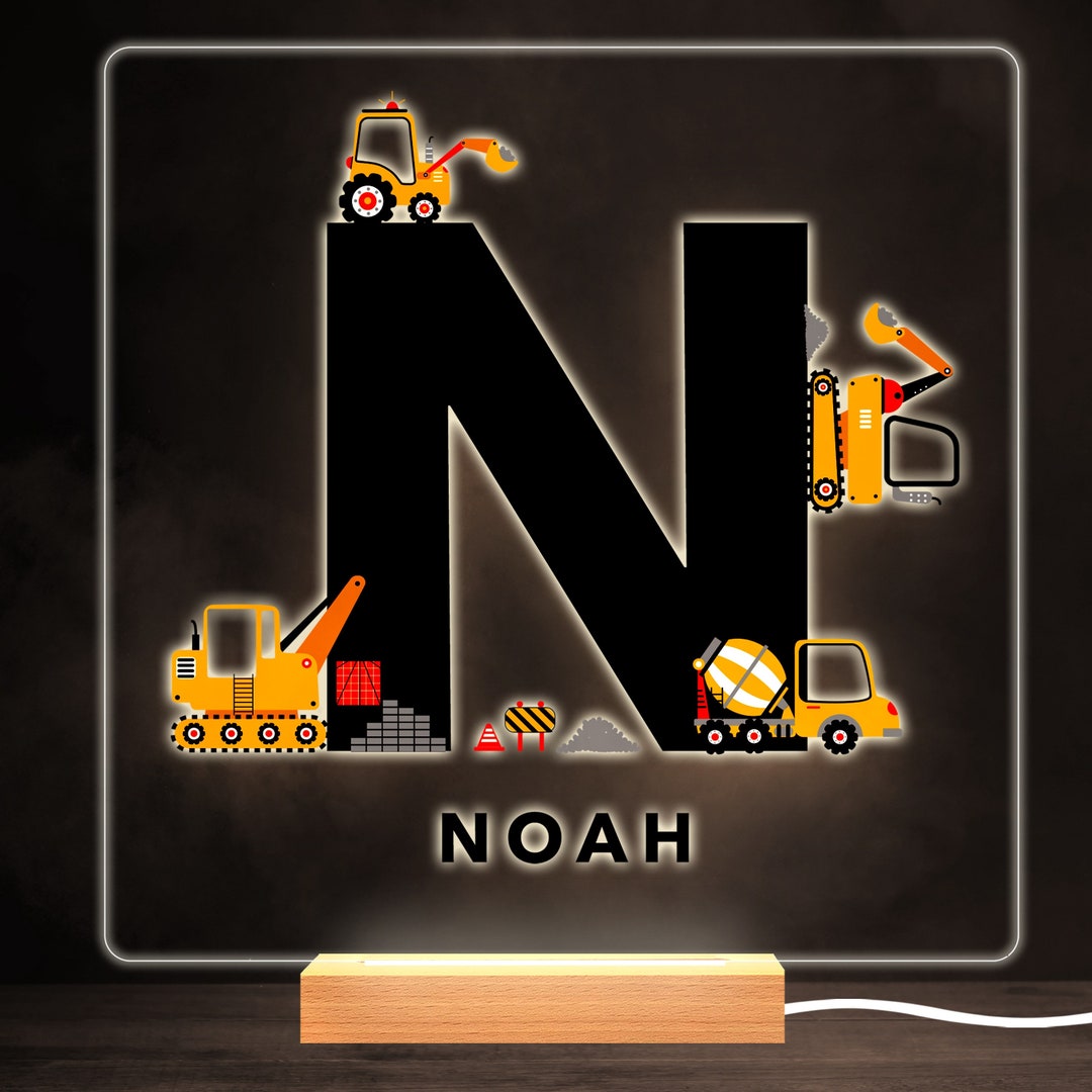 Construction Vehicles Alphabet Letter N Square Personalised Gift Night ...
