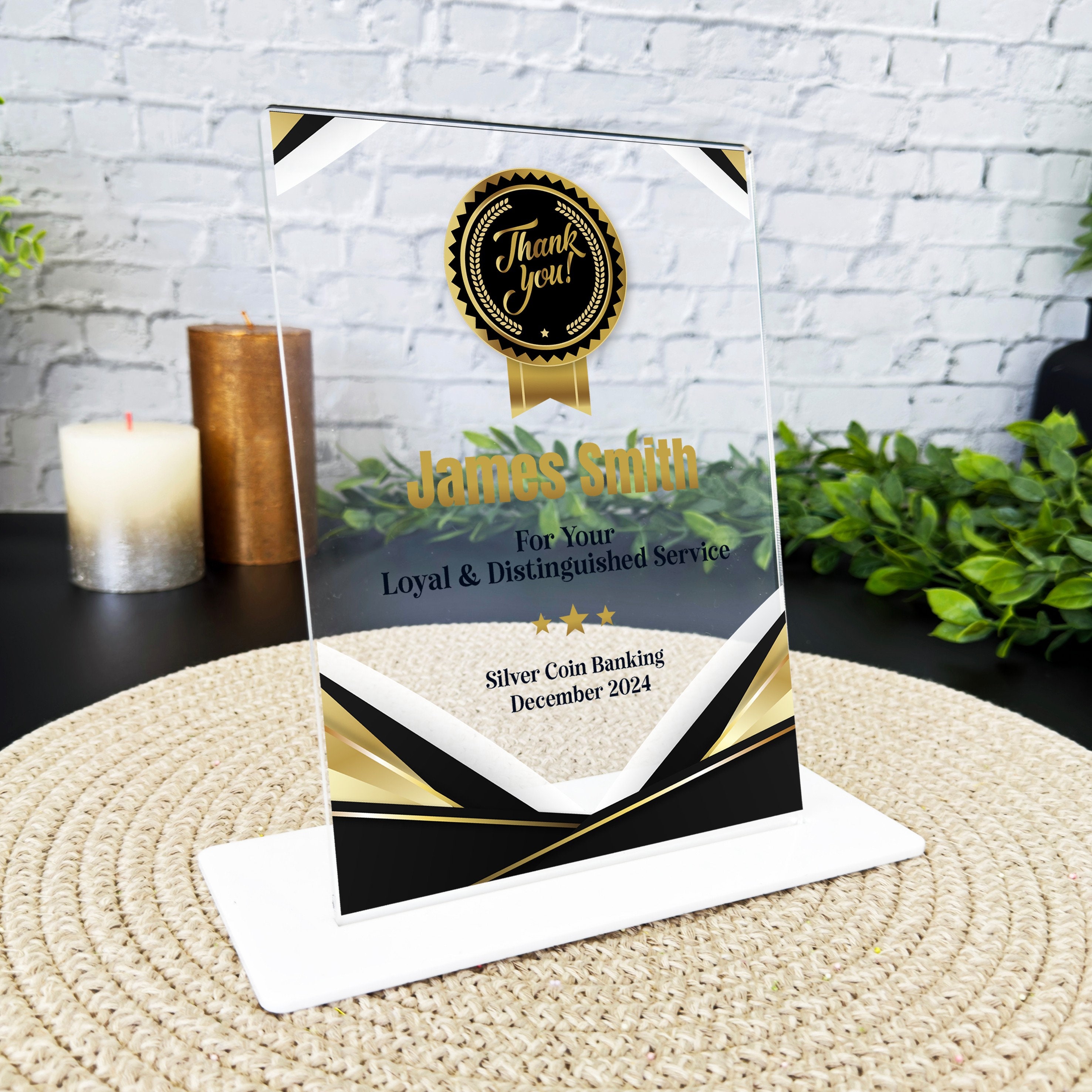Thank You Loyal Service Award Black Gold Gift Employee Personalised ...