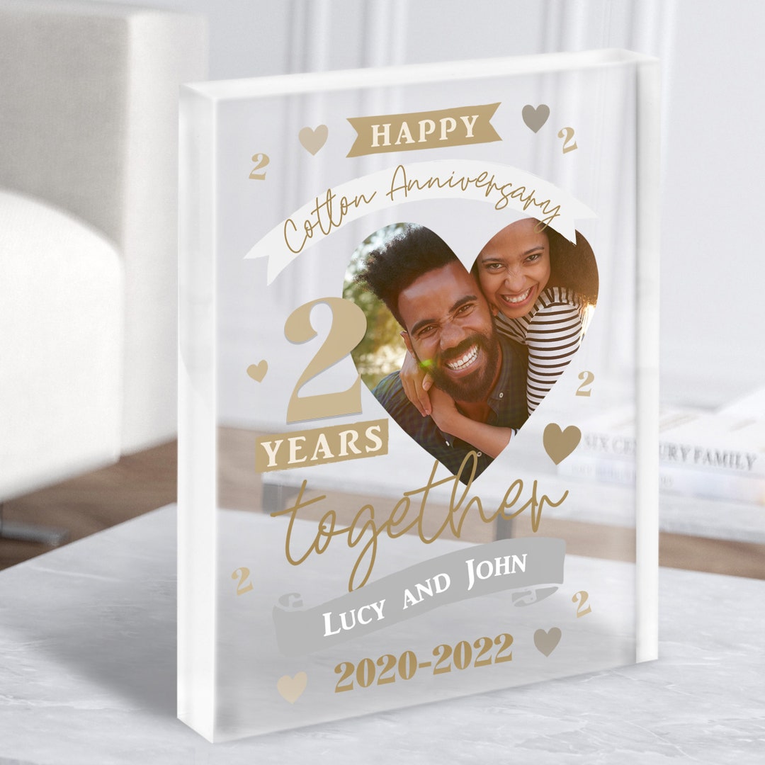 2 Years Together 2nd Wedding Anniversary Cotton Photo Gift Acrylic ...