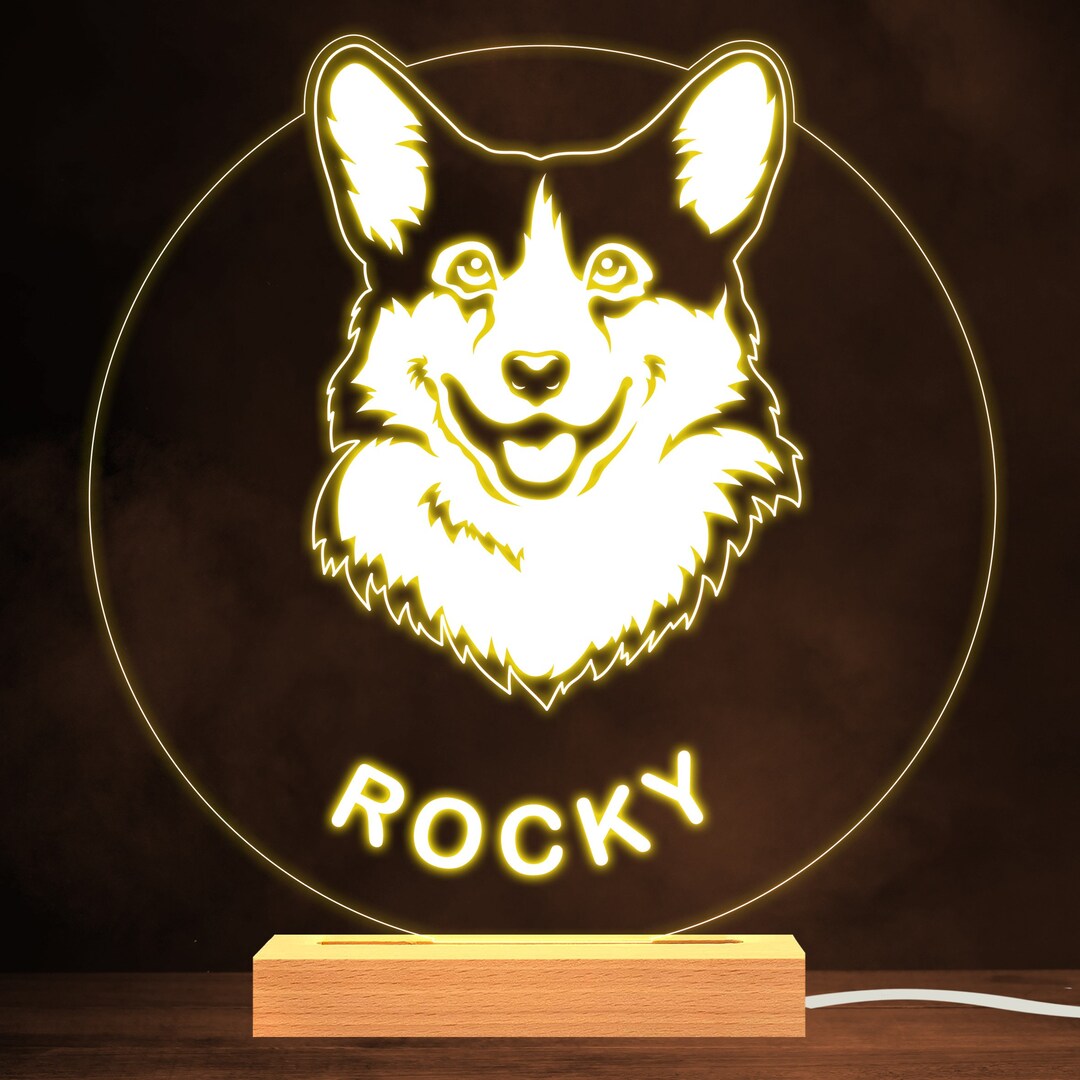 Welsh Corgi Dog Pet Silhouette Warm White Lamp Personalised Gift Night ...