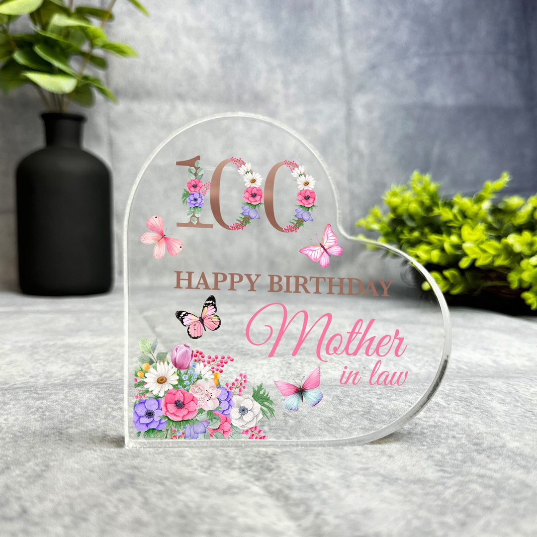 Mother-in-law 100th Pink Purple Birthday Present Heart Plaque Keepsake ...