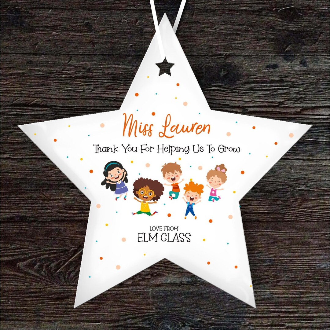 Thank You Teacher Happy Kids Class Star Personalised Gift Hanging ...