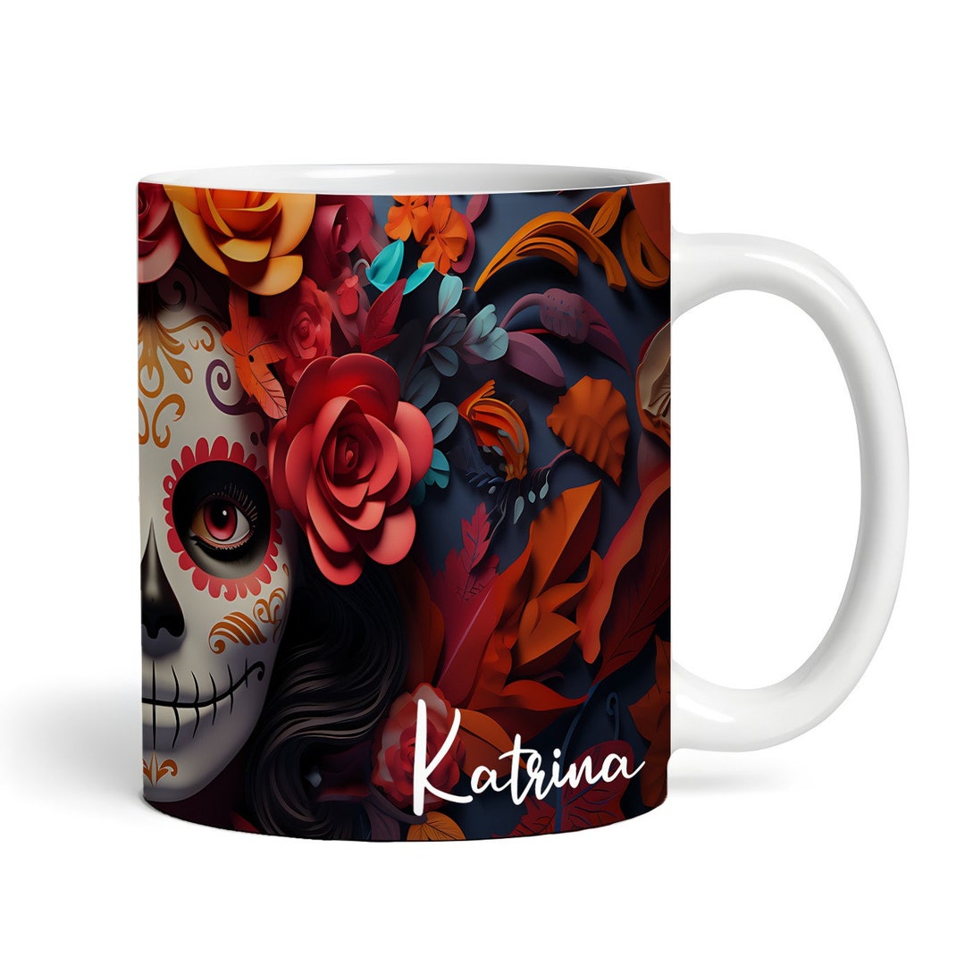Catrina Day of the Dead Name Orange Floral Tea Coffee Cup Gift ...