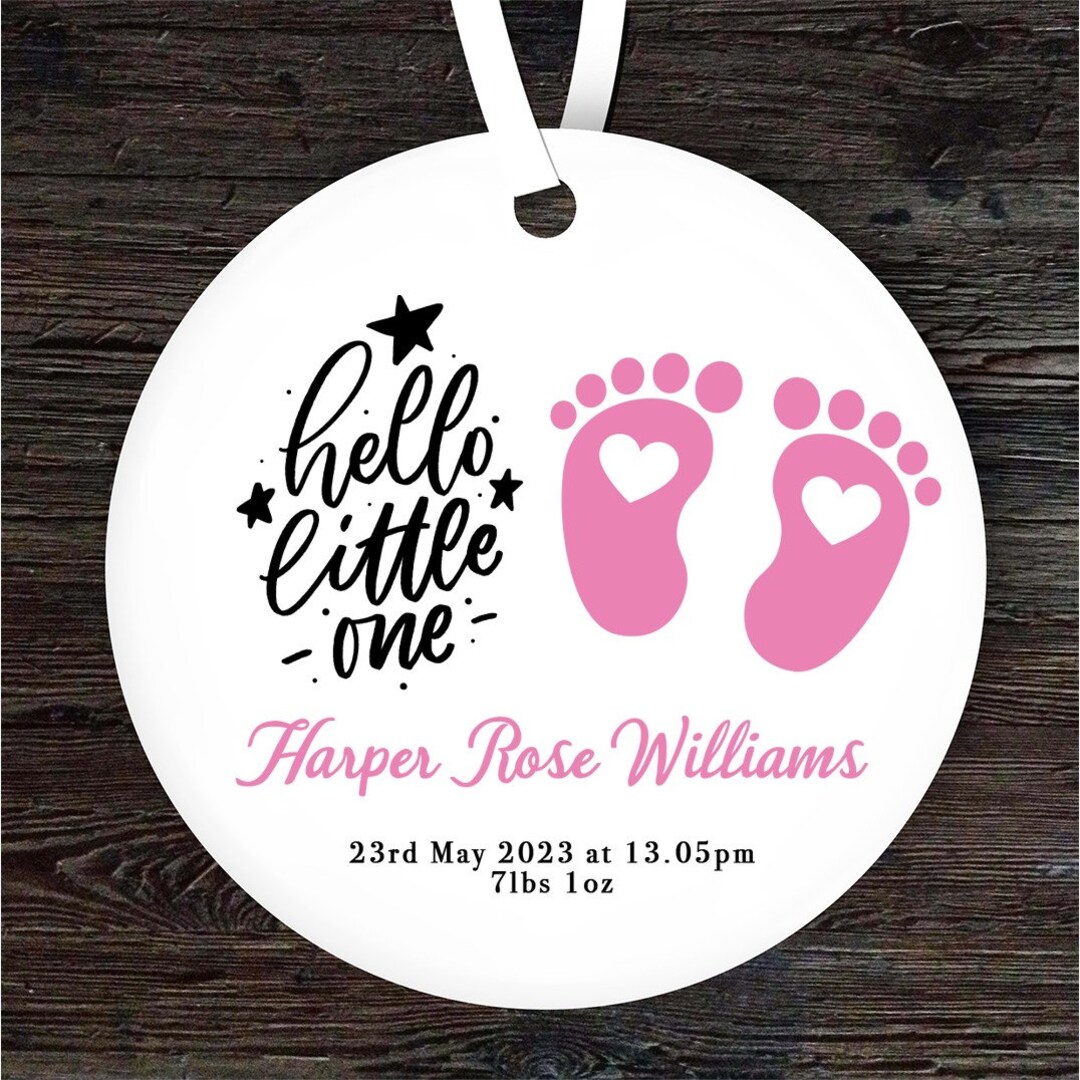 Hello New Baby Girl Pink Footprints Personalised Gift Keepsake Hanging ...