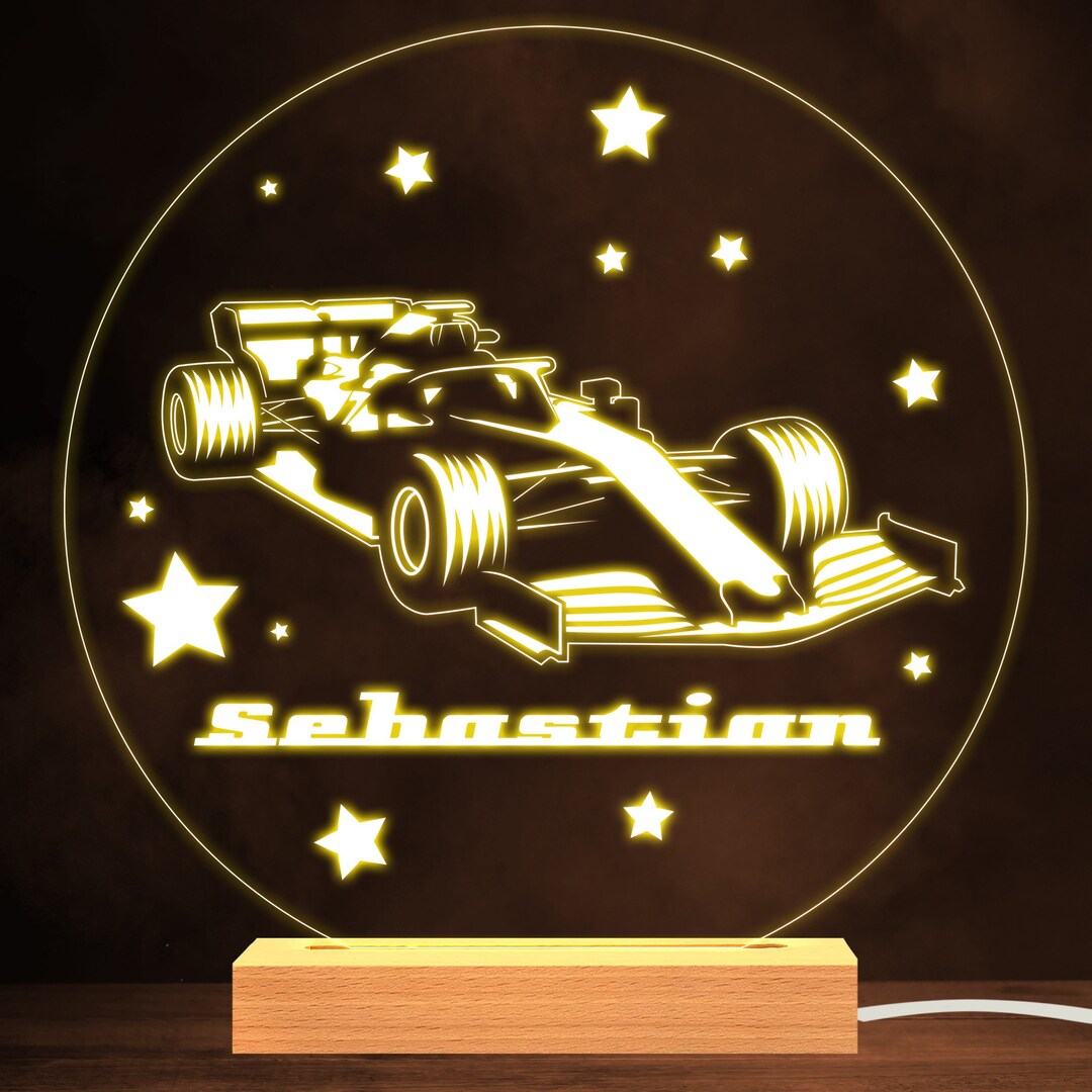 Racing Car Stars Motorsport Fan Personalised Gift Warm White Lamp Night ...