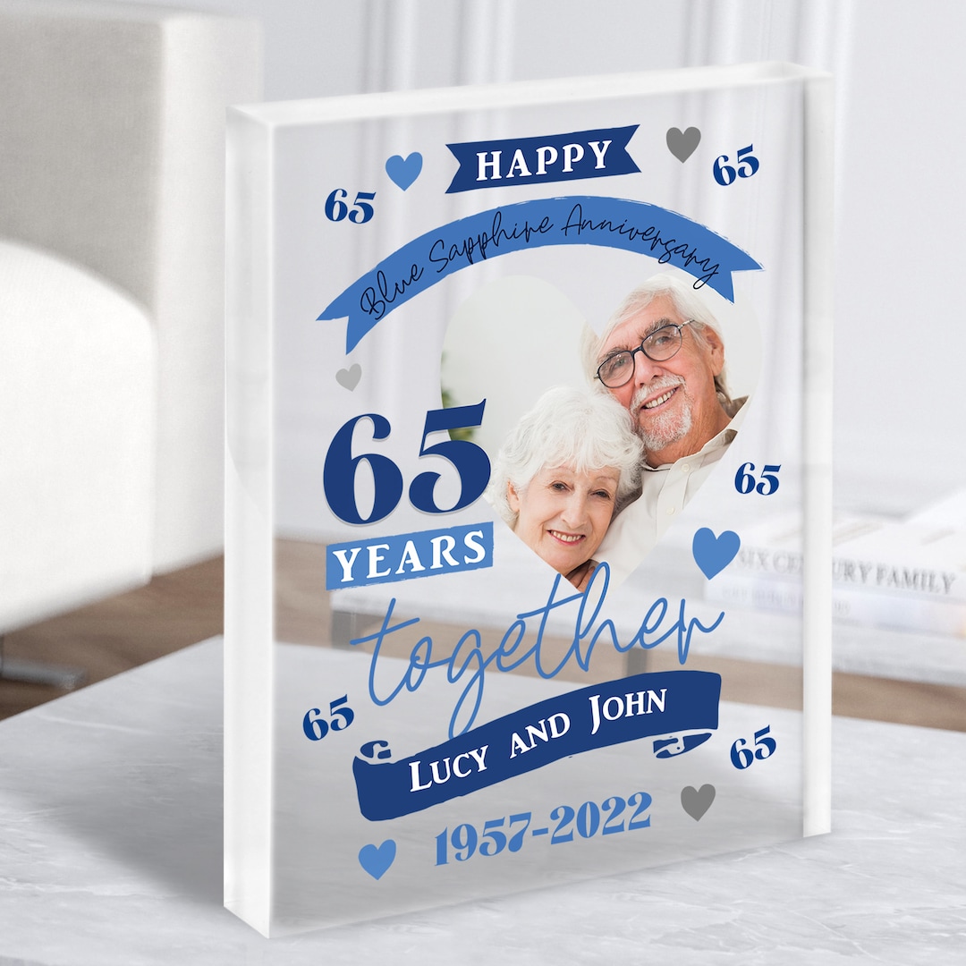 65 Years 65th Wedding Anniversary Blue Sapphire Photo Gift Acrylic ...