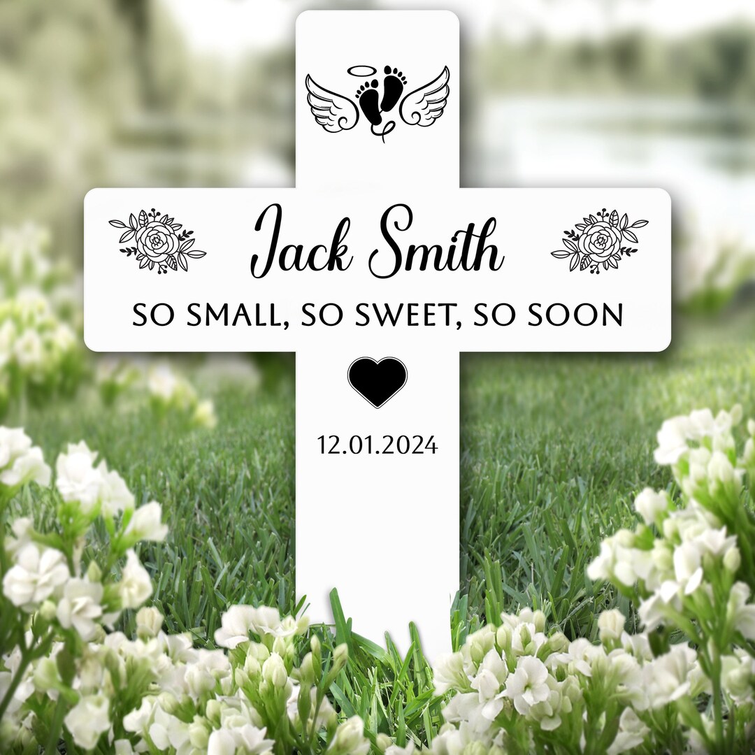 Cross Baby Feet Wings Floral Remembrance Garden Plaque Grave Memorial ...