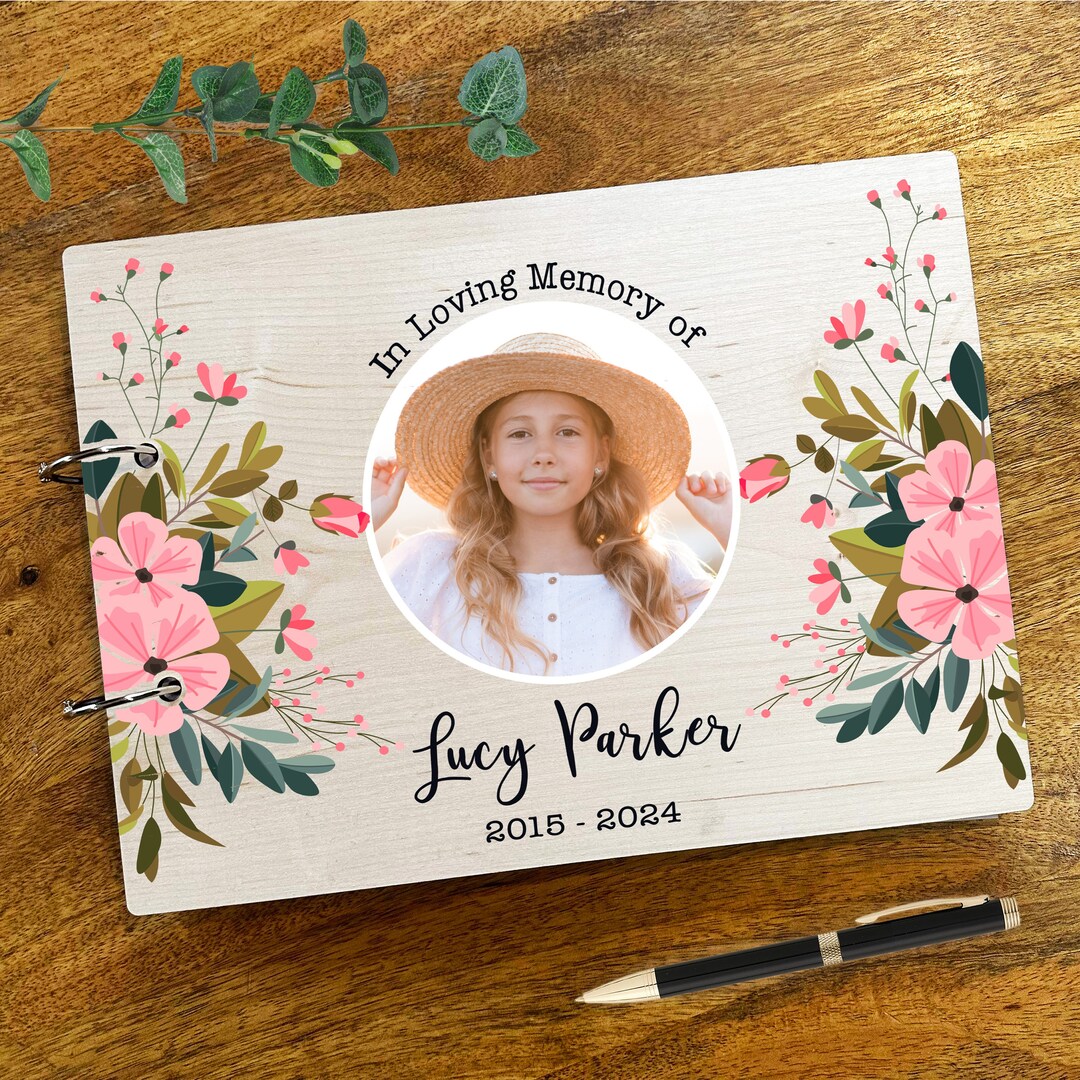 Wood Pink Floral Photo Sympathy in Loving Memory Funeral Condolence ...