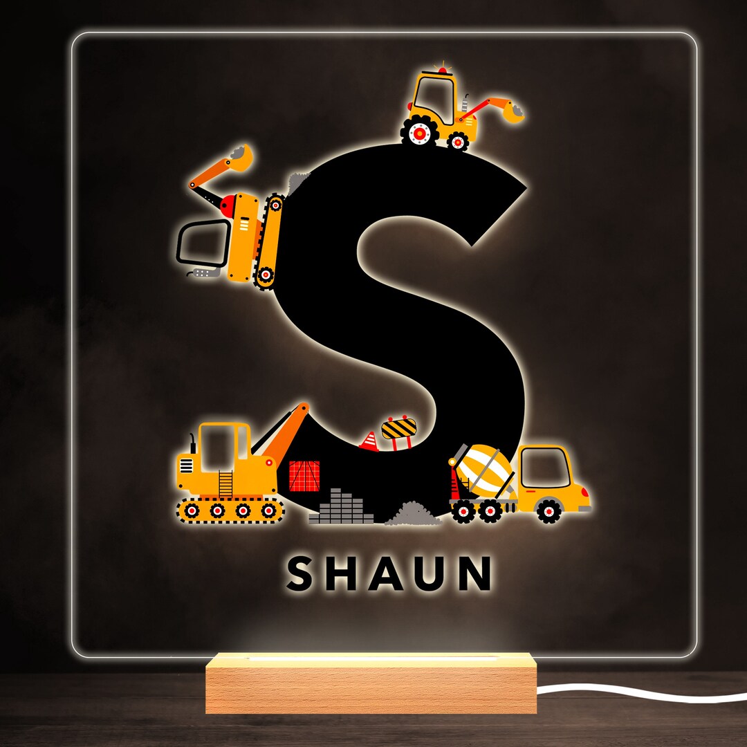 Construction Vehicles Alphabet Letter S Square Personalised Gift Night ...