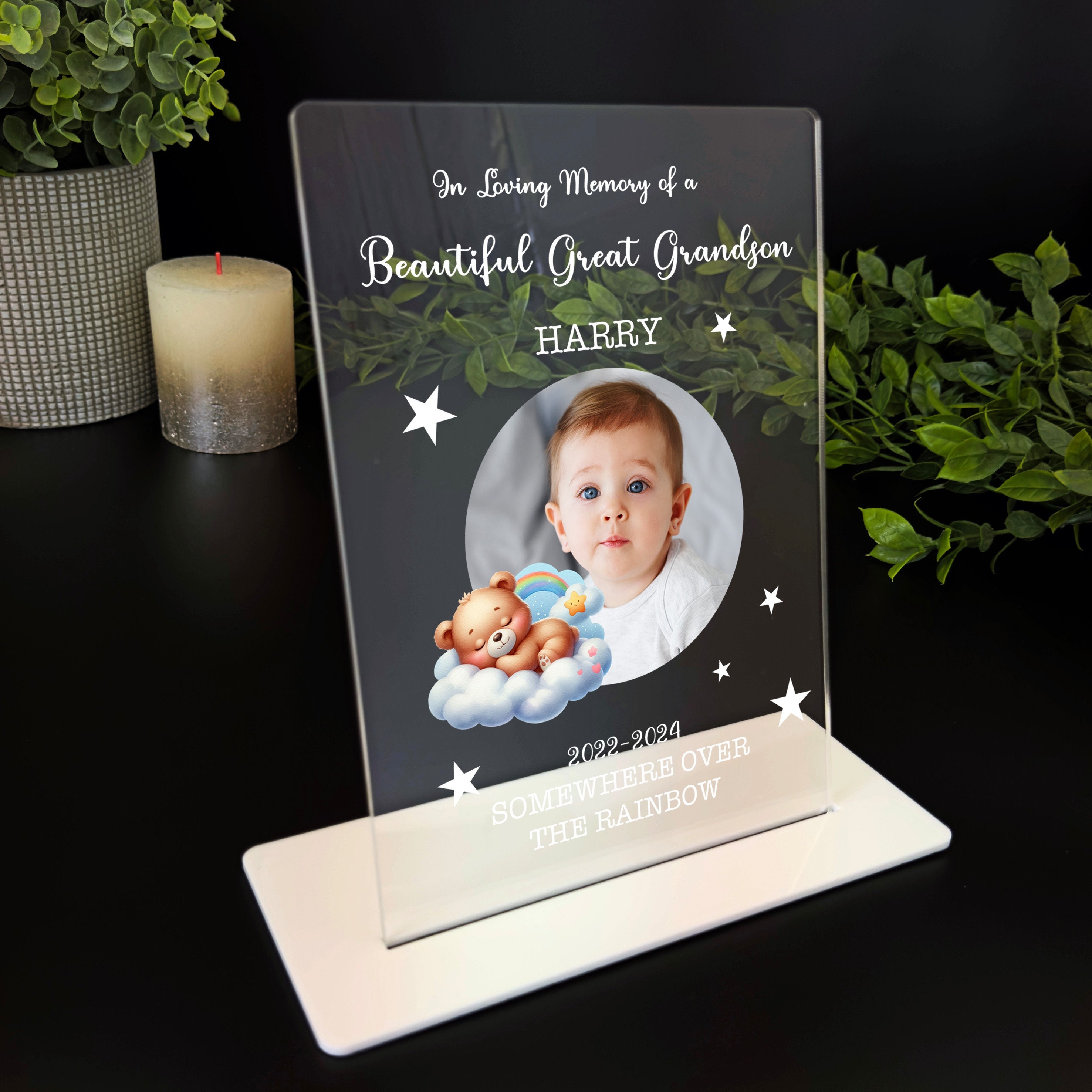 Great Grandson Rainbow Sleep Bear Photo Memorial Keepsake Gift Custom ...
