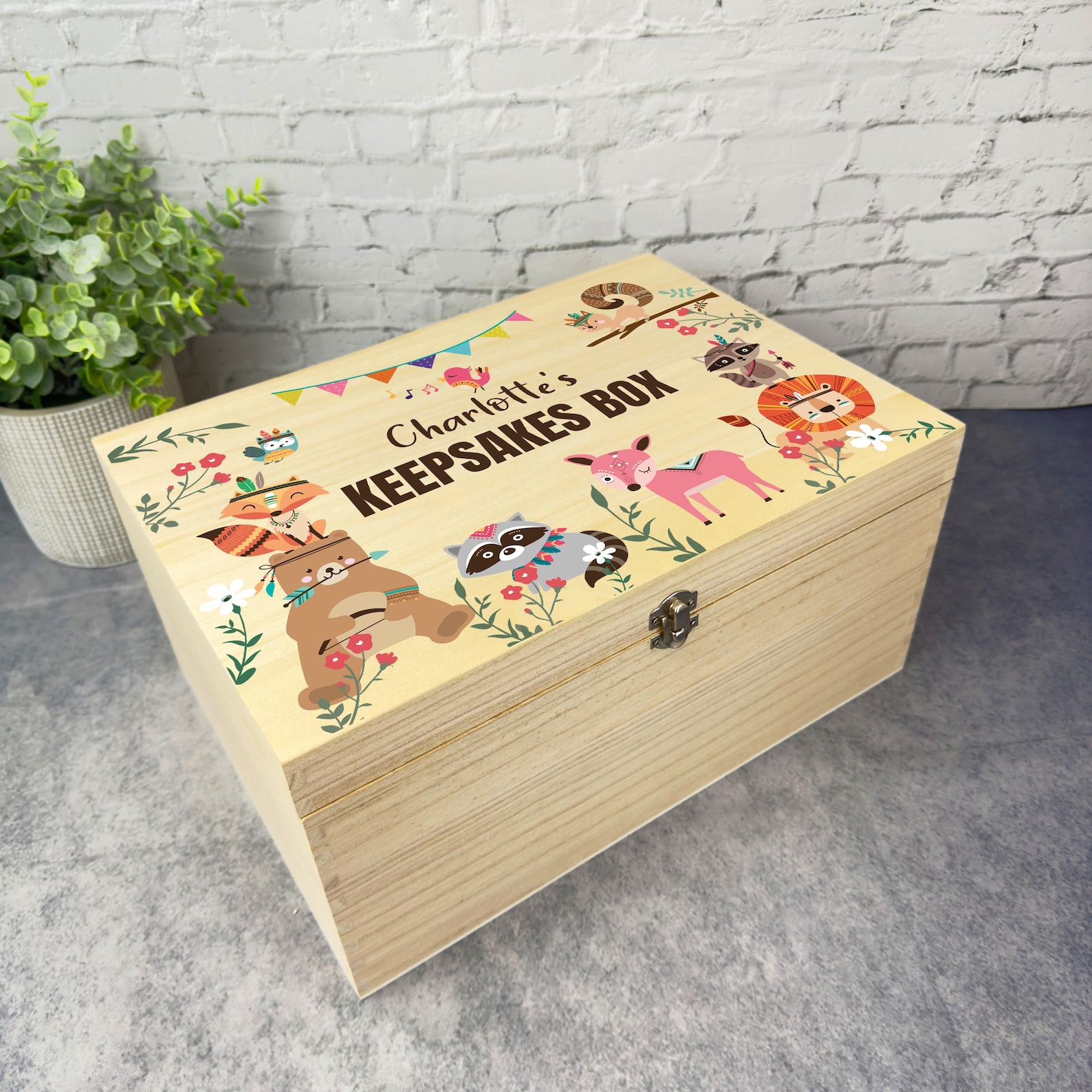 Woodland Animals Kids Personalised Wooden Keepsake Storage Box - Memory ...
