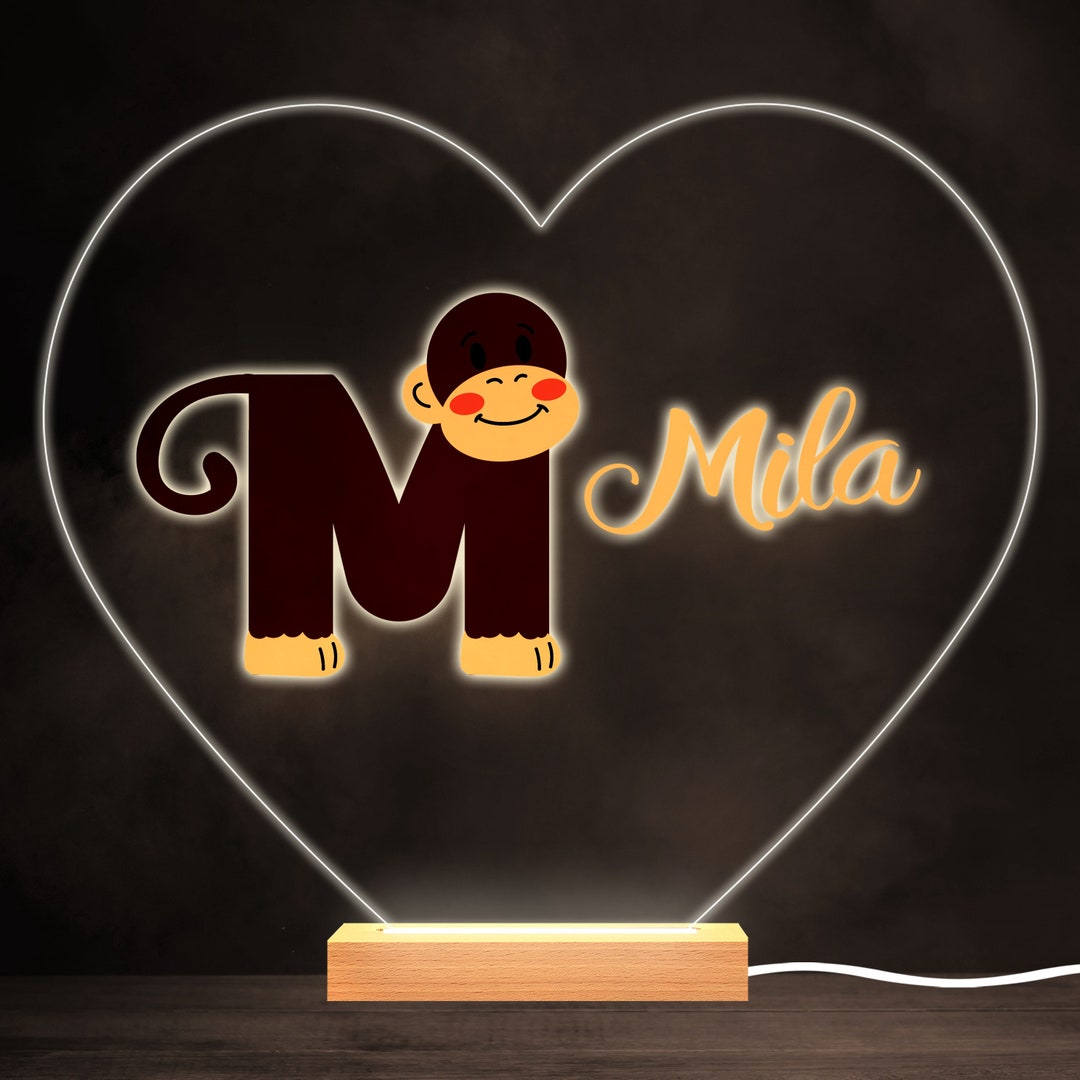 Alphabet Animals Letter M Colourful Heart Personalised Gift Lamp Night ...