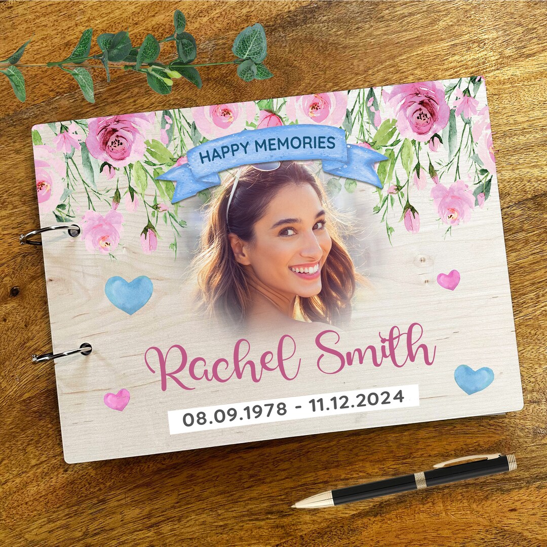 Wood Pink Roses Girl Photo Memorial in Loving Memory Photo Album ...