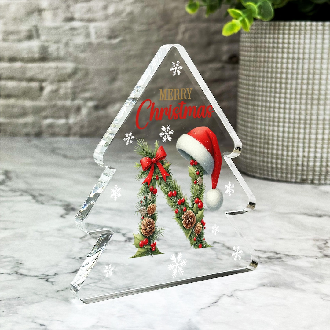 Floral Christmas Alphabet Santa Hat Letter N Gift Xmas Tree Keepsake ...