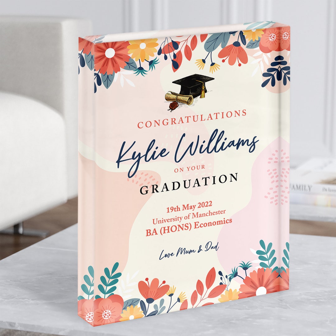 Floral Congratulations Graduation Personalised Gift Acrylic Block ...