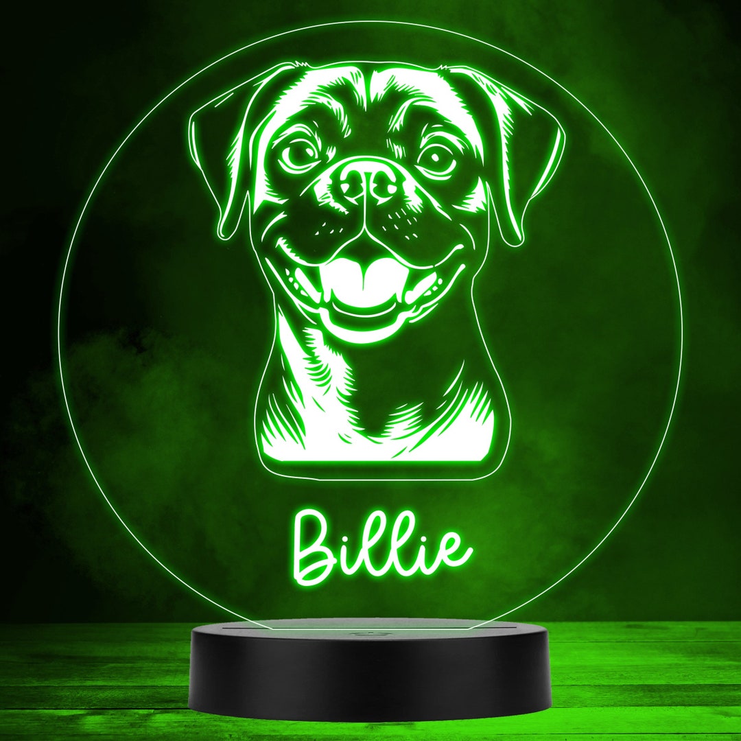 Puggle Dog Pet Silhouette Colour Changing Personalised Gift LED Lamp ...
