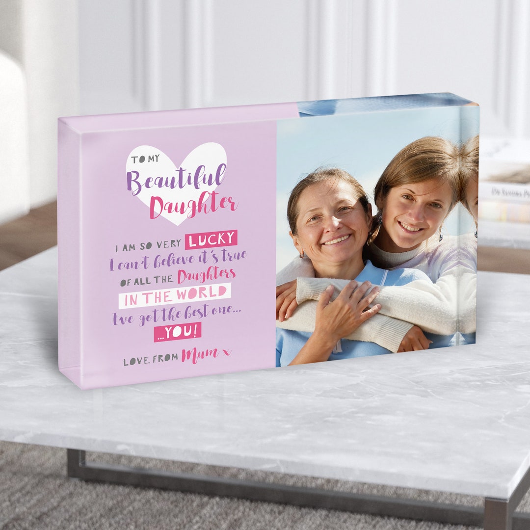 Beautiful Daughter Poem Photo Hearts Personalised Gift Acrylic Block ...