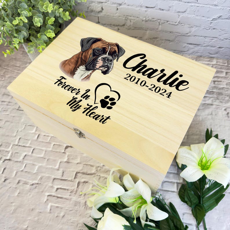 Boxer Dog Paw Print Heart Pet Memorial Personalised Wooden Memory ...