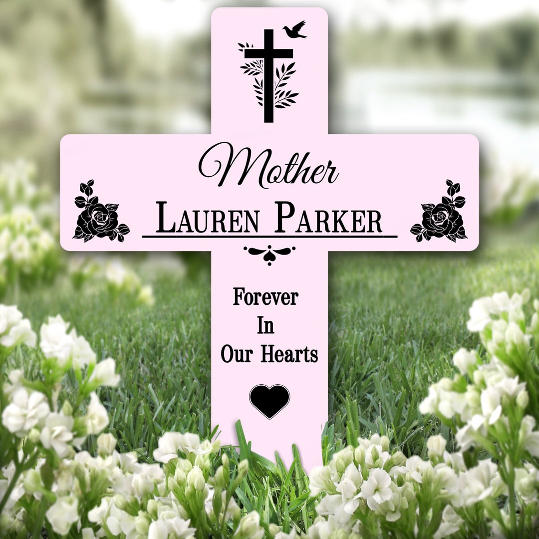 Cross Pink Mother Black Roses Remembrance Grave Garden Plaque Memorial ...