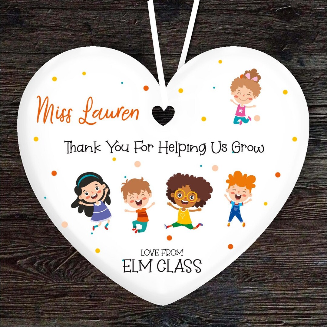 Thank You Teacher Happy Kids Class Heart Personalised Gift Hanging ...