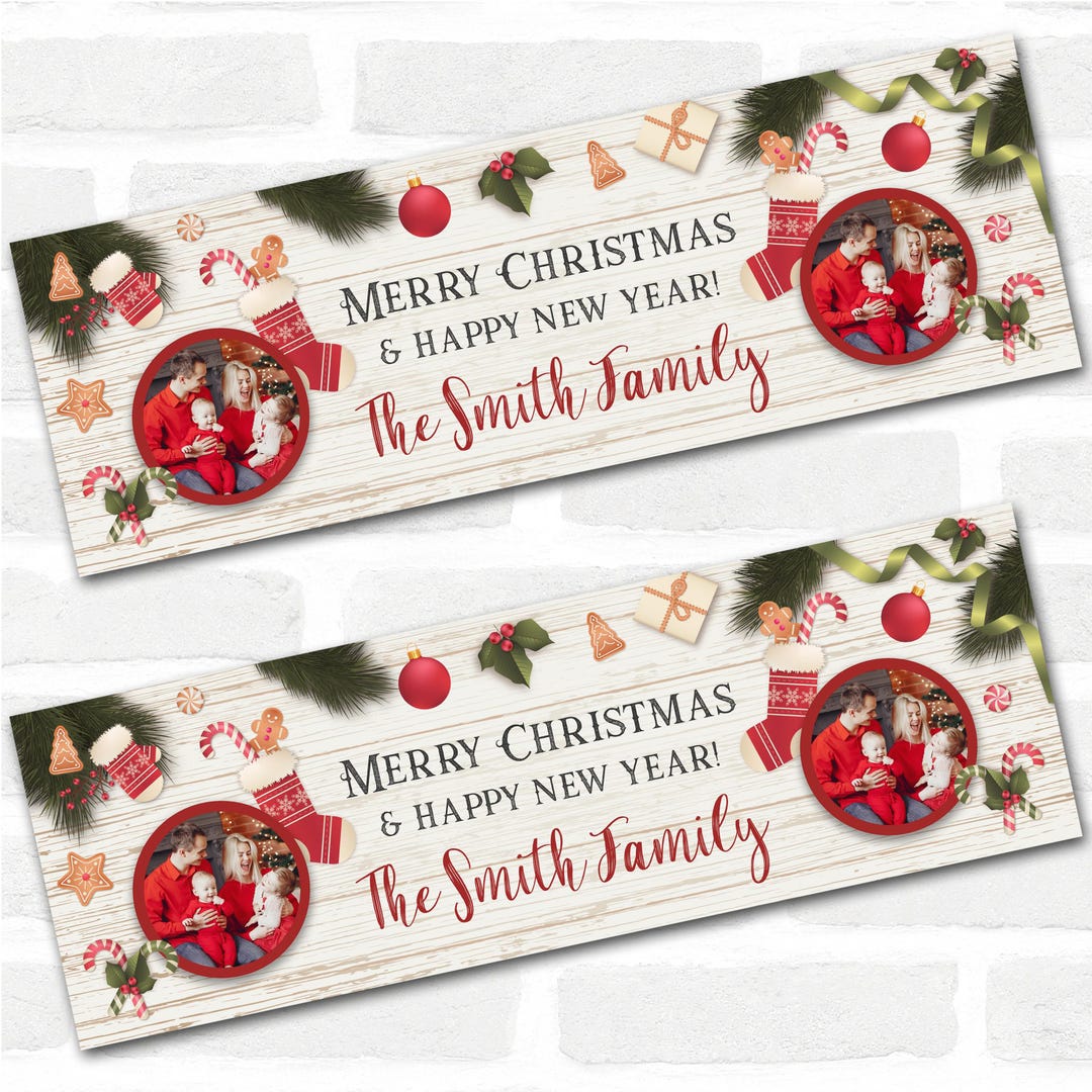 Personalised Party Banner for Christmas Family Photo Stocking Wood ...