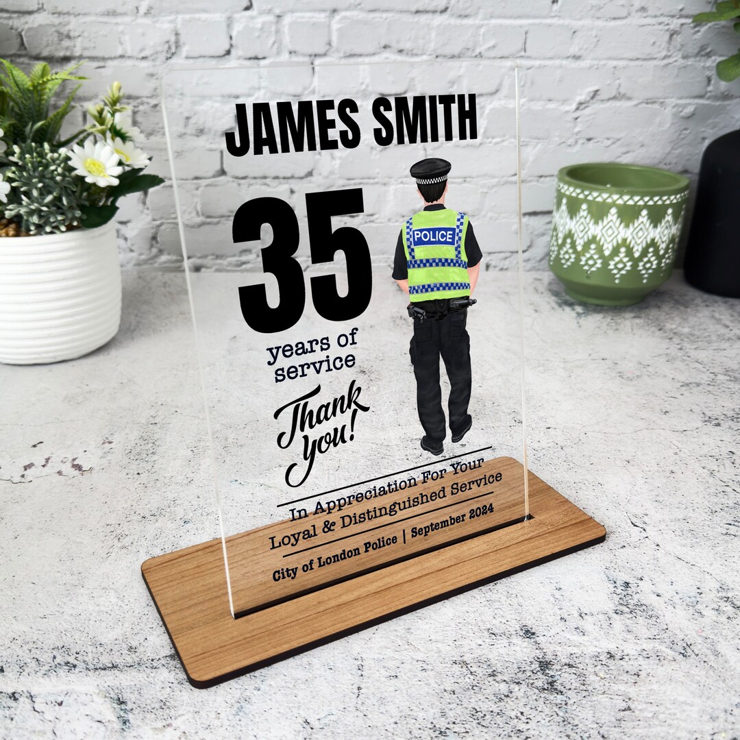 35 Years Service 35th Anniversary Brunette Hair Him Police Gift ...