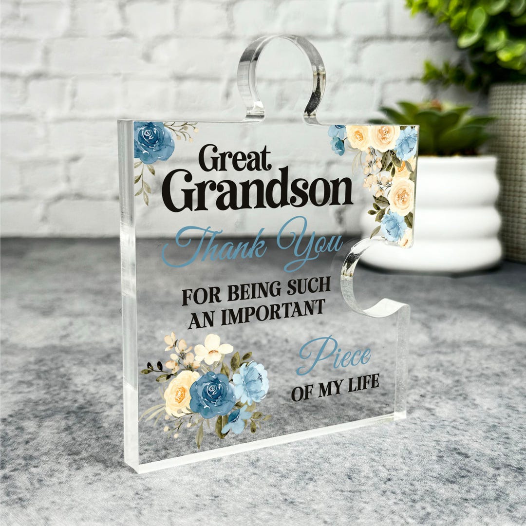 Gift for Great Grandson Thank You Blue Floral Puzzle Piece Keepsake ...