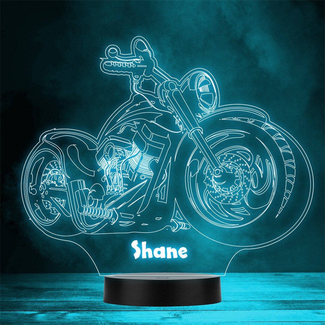 3D Style Chopper Motorbike Personalised Gift Colour Change LED Lamp ...