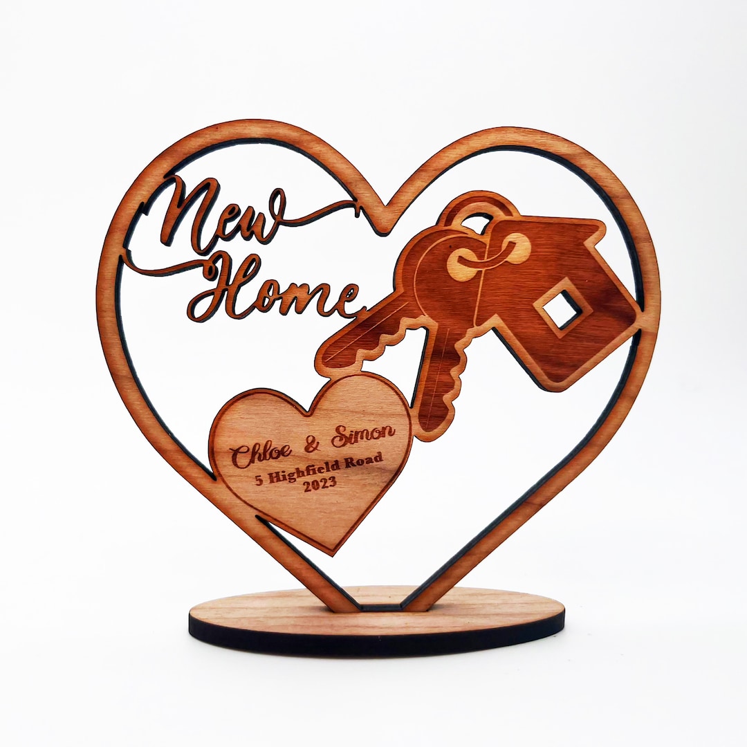 Engraved Wood New Home Heart Keys Couple Keepsake Personalised Gift ...
