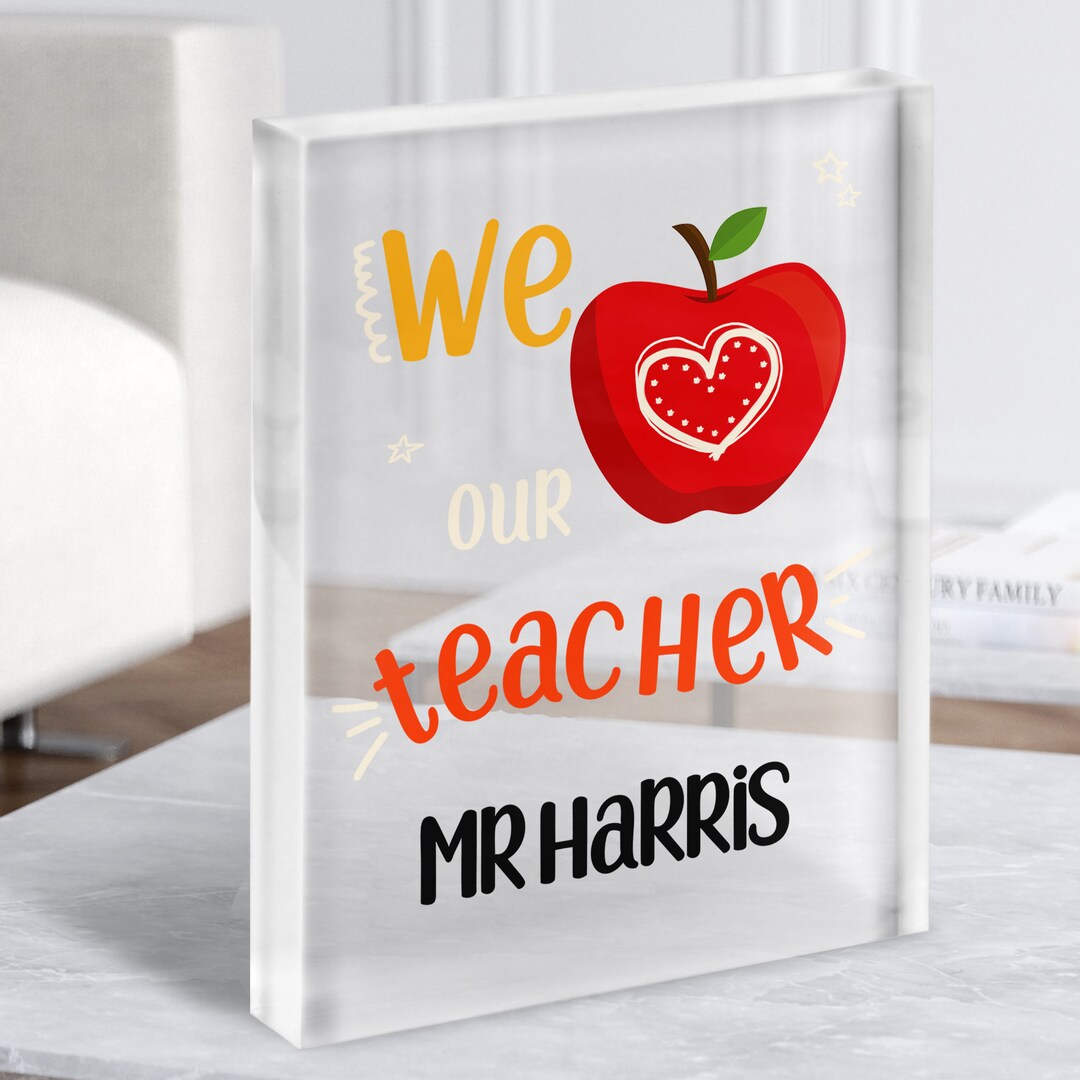 We Love Our Teacher Classic Chalkboard Apple Personalised Gift Acrylic ...