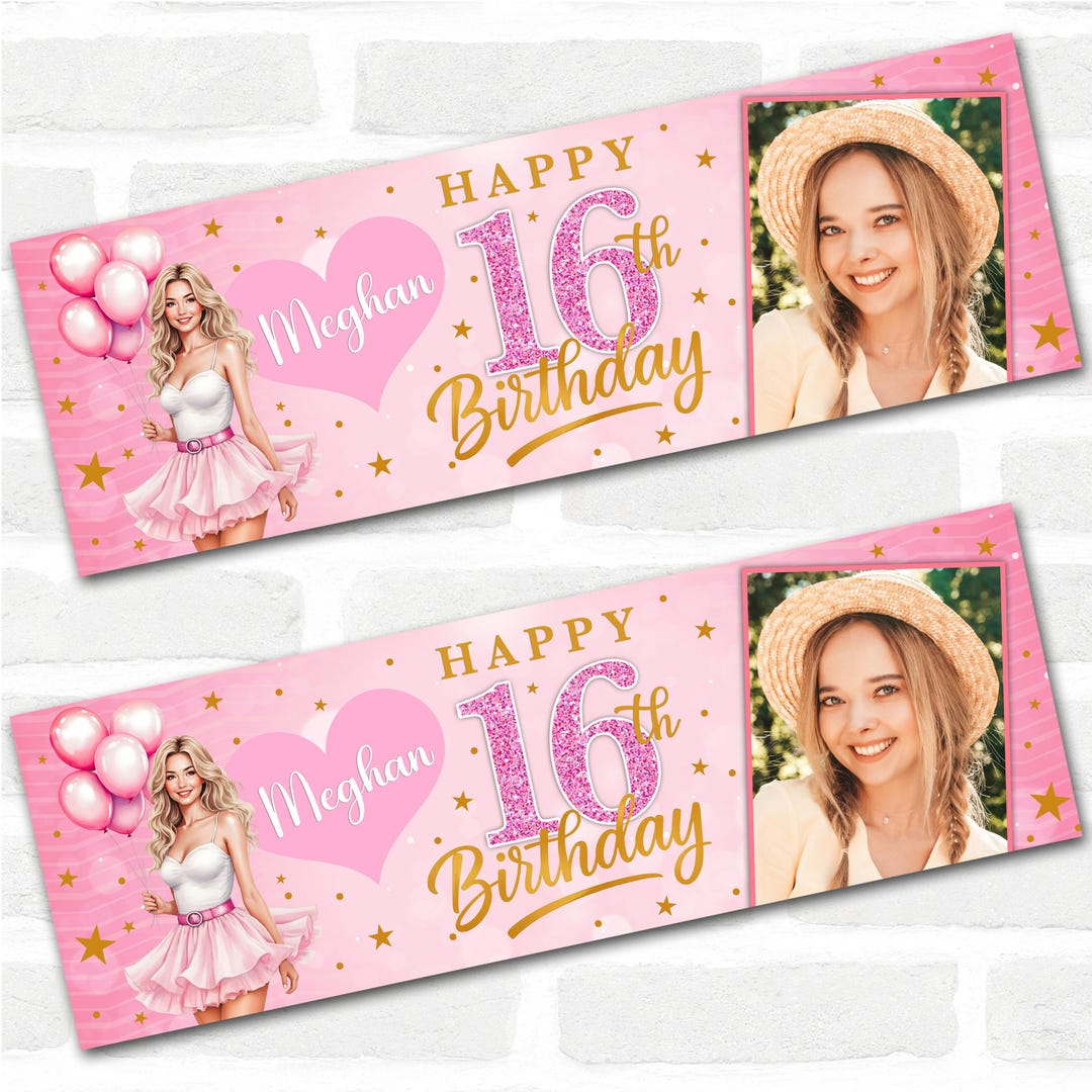 Personalised Party Banner for Kids Birthday Pink Blond Girl Balloons ...