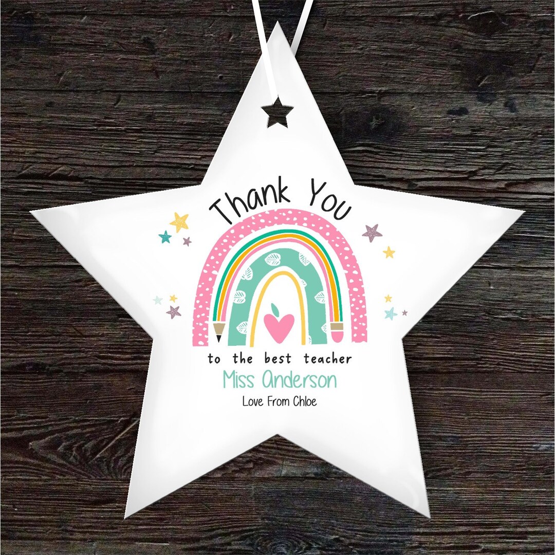 Thank You Teacher Pastel Rainbow Stars Star Personalised Gift Hanging ...