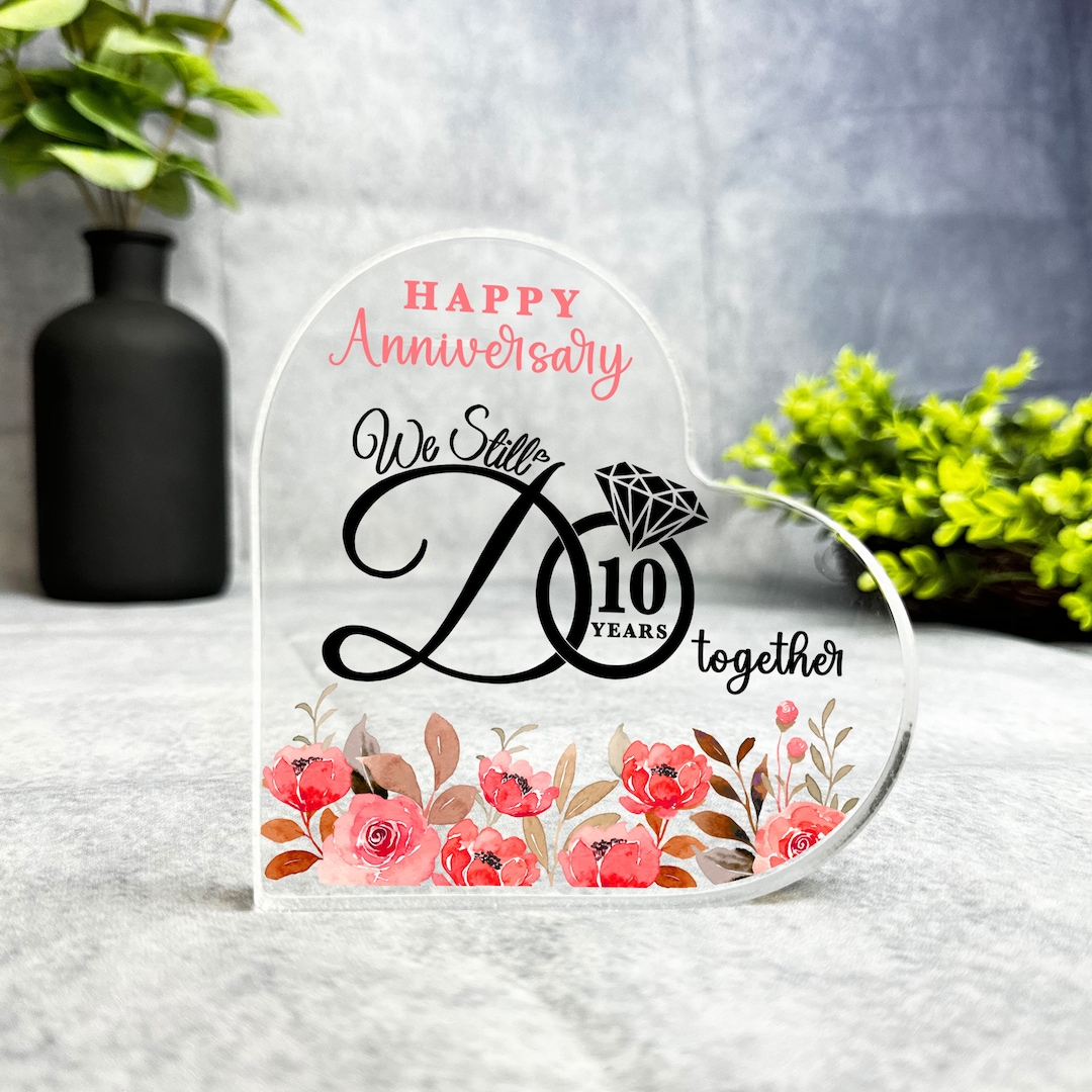 10 Years Together Happy 10th Wedding Anniversary Heart Plaque Keepsake ...