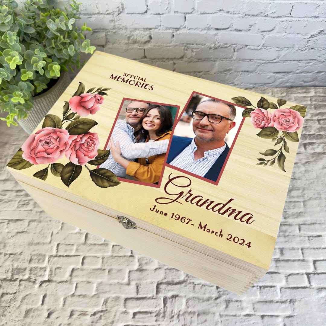 Memories of Grandma Pink Floral Photos Memorial Personalised Wooden ...